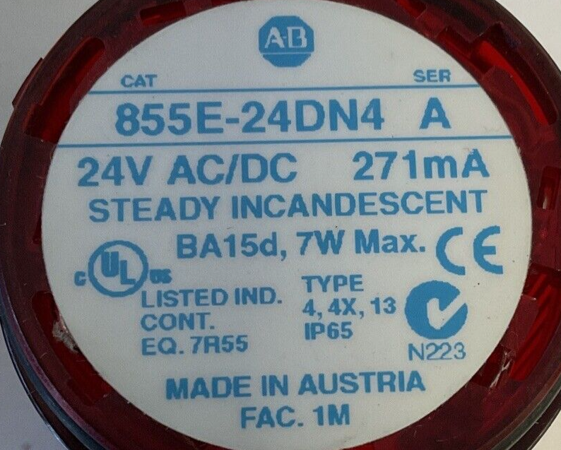 ALLEN BRADLEY 855E-24DN4 STEADY INCANDESCENT COVER SER.A 24VAC/DC 7W***LOTOF3*** | eBay