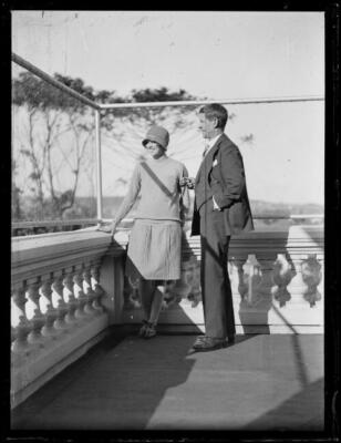 Premier Thomas Bavin with his wife or daughter on a verandah, - 1930s ...