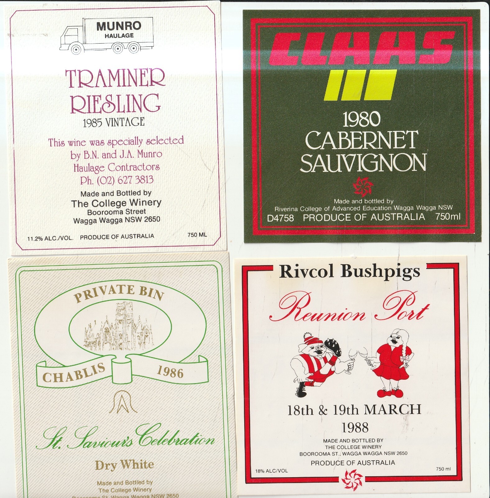 MEMORABILIA , AUSTRALIAN WINE LABELS , CLHHS 1980 CABERNET plus more ...