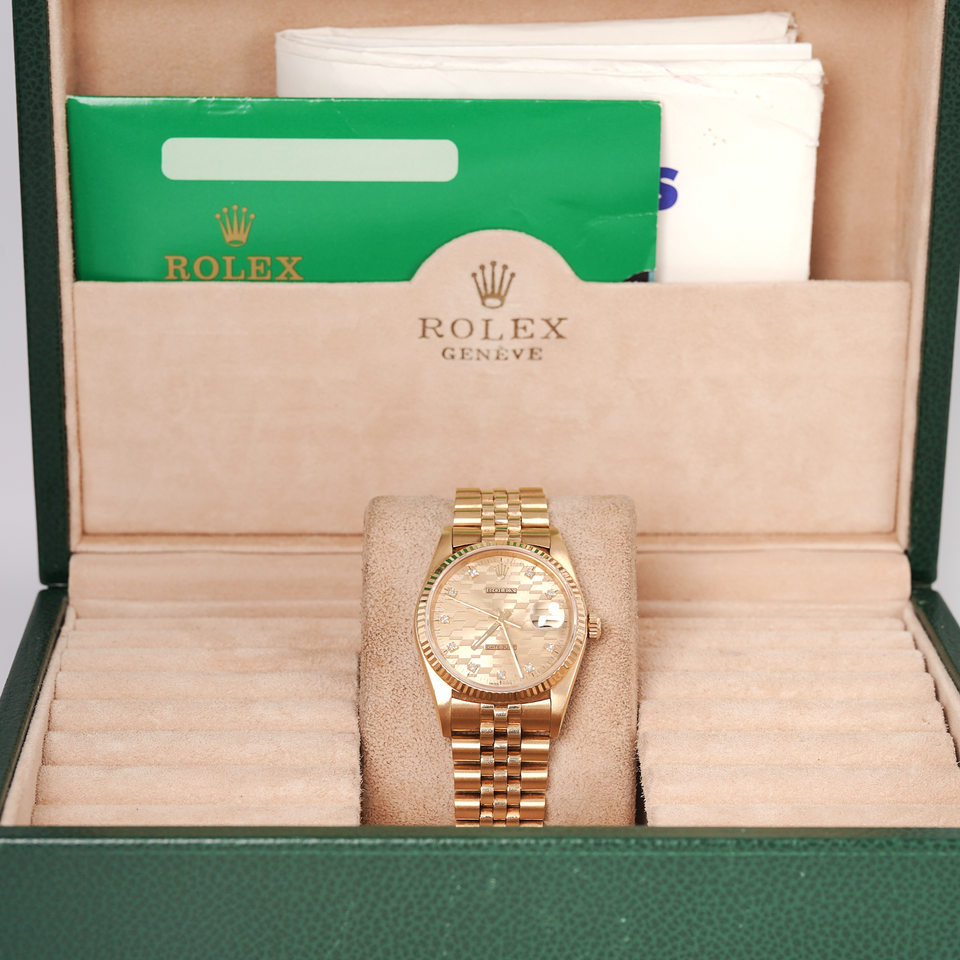 Rolex DateJust 36 18KY Jubilee Chevrolet Diamond Dial Watch Full Set ...