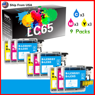 9PK LC65 LC-65 Ink Cartridge for MFC-290C MFC-295CN MFC-490CW Printer ...