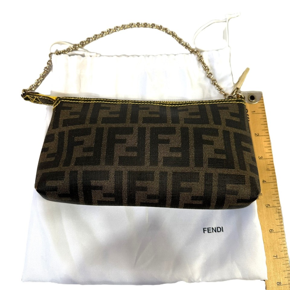 Fendi Zucca FF Chain Pouch Mini Bag Brown Canvas Gold Hardware ...