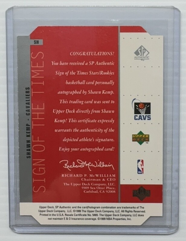 1998-99 SP Authentic Shawn Kemp Sign Of The Times Autograph Auto #SH ...