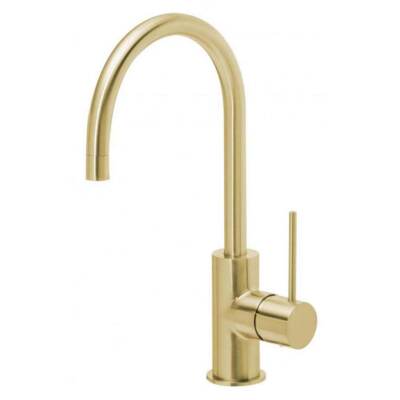 Slimline Kitchen Sink Mixer Brushed Gold 160mm Gooseneck Tap Phoenix ...