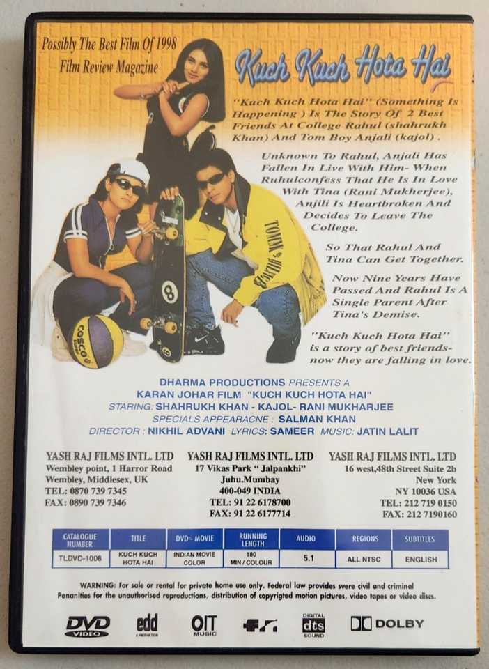 Kuch Kuch Hota Hai - Shahrukh Khan - Bollywood Hindi Movie DVD ...