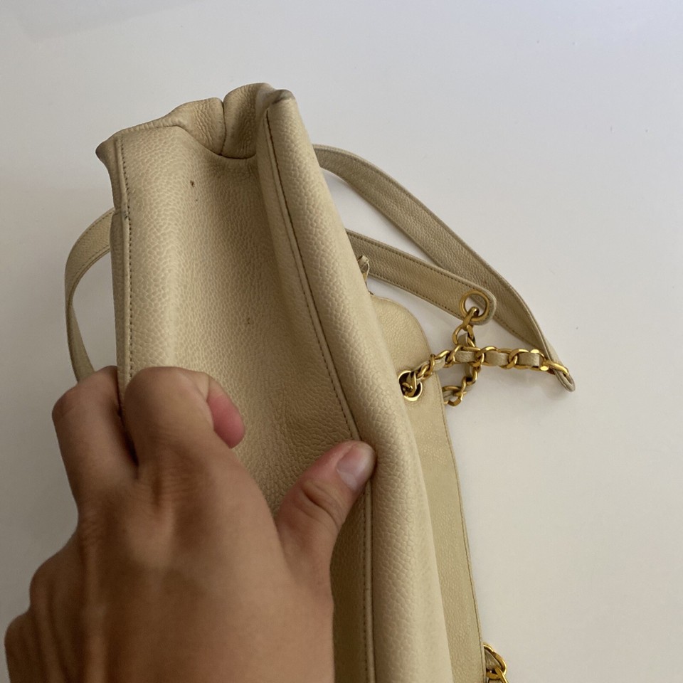 Vintage Chanel Beige Leather Shoulder Bag | eBay