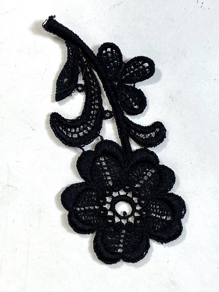 Antique 1890's VICTORIAN black silk thread single flower lace applique ...