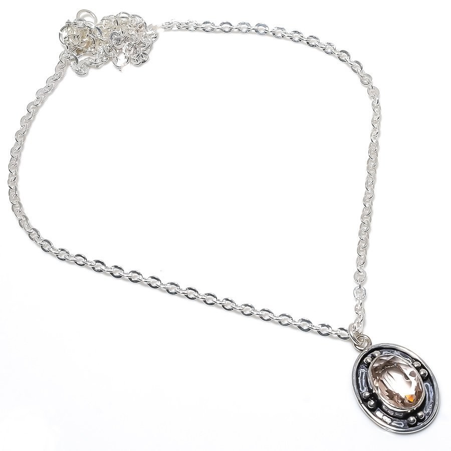 White Topaz Gemstone Handmade 925 Sterling Silver Jewelry Necklace Size ...