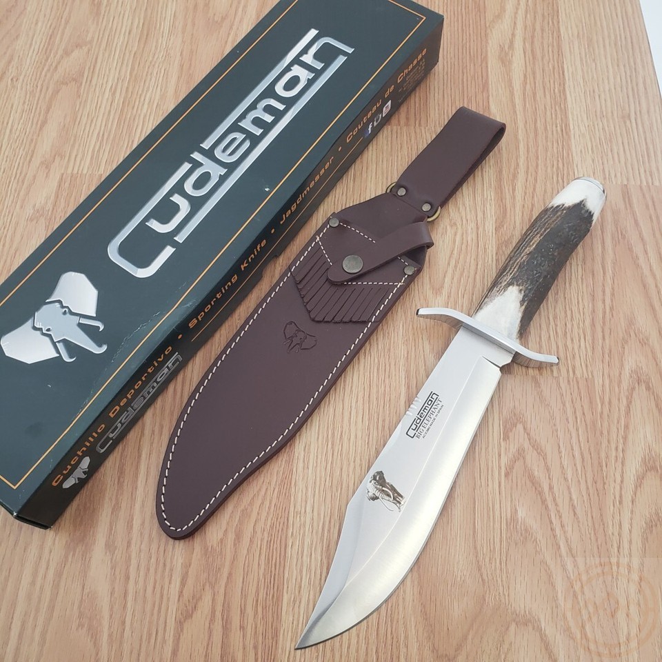 Cudeman Bowie Fixed Knife 9.25" Vanadium Molybdenum Steel Blade Stag ...