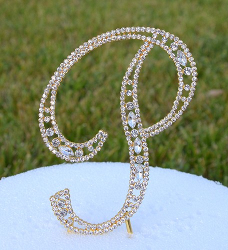 5" Crystal Rhinestone Gold Cake Topper Letter Monogram Golden Wedding ...
