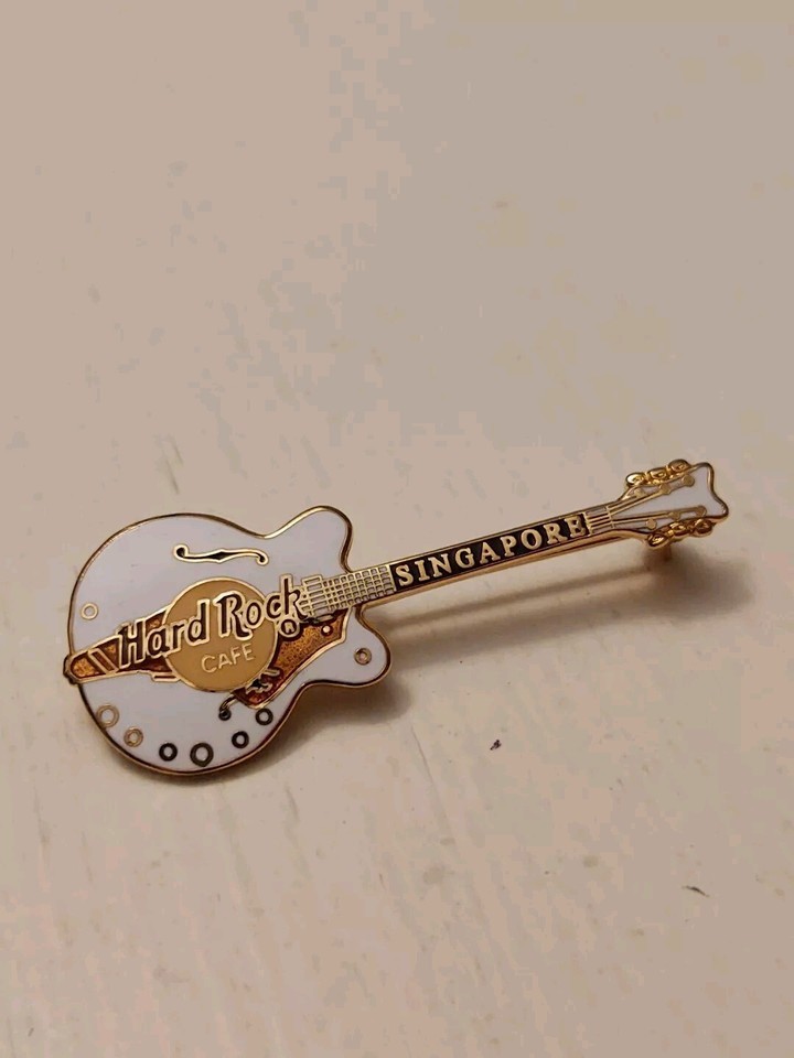 Hard Rock Cafe Singapore White Guitar Gold Outline Yellow Logo Pin | eBay