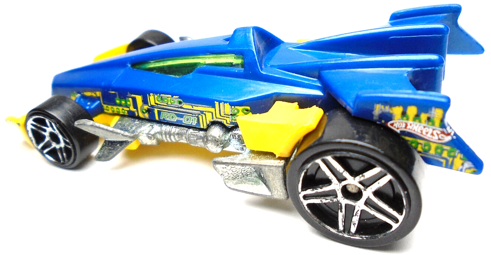 2009 HOT WHEELS RD-01 BLUE 1:64 DIECAST 2 3/4" CAR WITH YELLOW GREEN ...