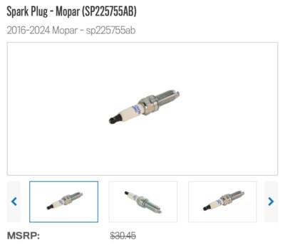 NEW Genuine Mopar SP225755AB Spark Plug 16-24 Jeep Dodge RAM Chrysler 3 ...