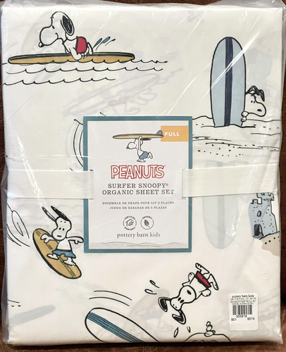 NEW Pottery Barn Kids Surfer Snoopy 4pc Full Sheet Set Peanuts Surf ...