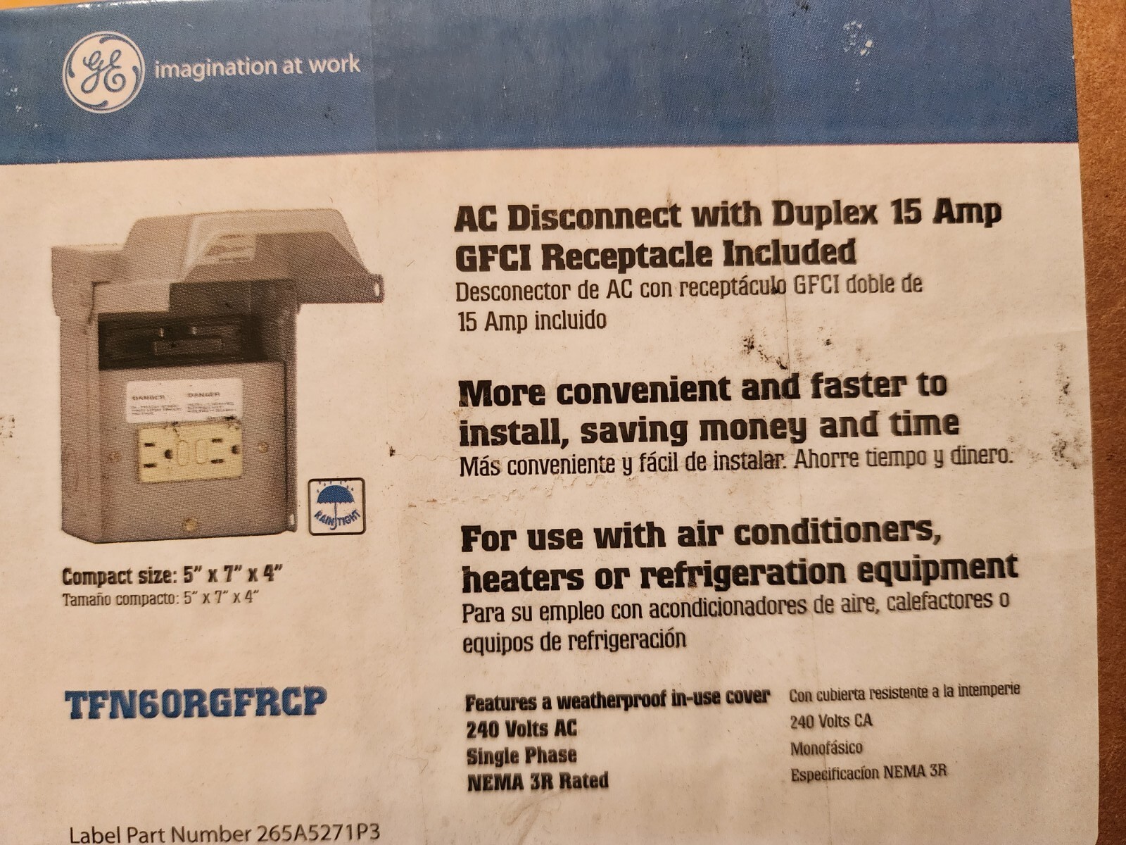 GE 60 Amp 240-V Non-Fuse AC Disconnect with GFCI Receptacle - New | eBay