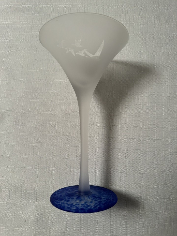 (1) Gray Goose Vodka Frosted Martini Glass Cobalt Blue Swirl Base ...