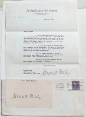 James A. Farley Autograph Letter & Autograph FDR Kingmaker Postmaster ...