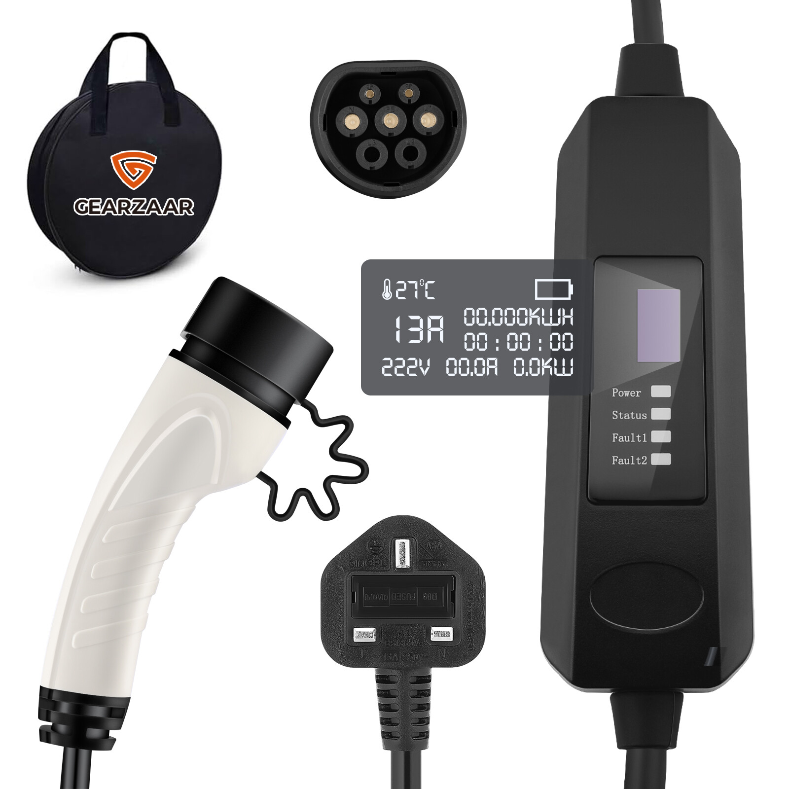 13A EV Charging Cable Type 2 UK Plug 3 Pin Electric Vehicle Car Charger ...