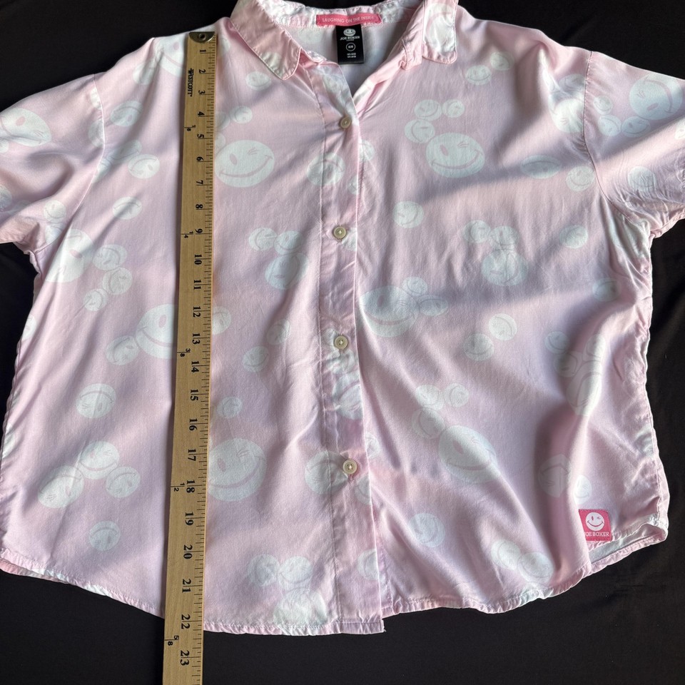Joe Boxer Pajama Set Womens Medium Pink Smiley Face Button Shirt Shorts ...