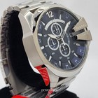 DIESEL MEGA CHIEF MEN'S WATCH SILVER TONE STAINLESS CHRONOGRAPH BLUE ...