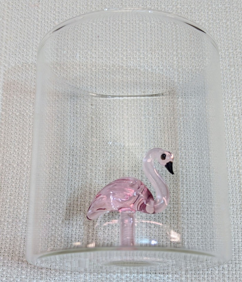 Flamingo Pitcher & 4 Drinking Glasses Decanter Set w/Pink Blown Glass ...
