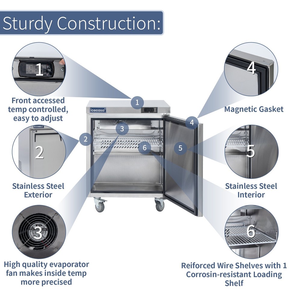 1 Door Undercounter Refrigerator, ICECASA 27" Commercial Lowboy Worktop ...