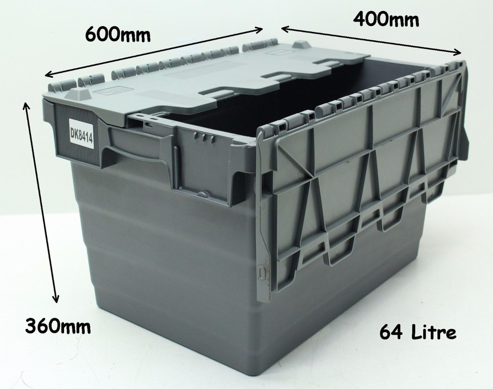 Used 3 x Large Heavy Duty Plastic Storage Box Boxes With Folding Lids ...