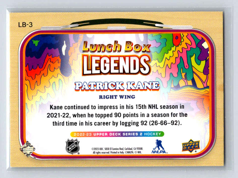 2022-23 Upper Deck S2 #LB-3 Patrick Kane -Lunch Box Legends-Blackhawks ...