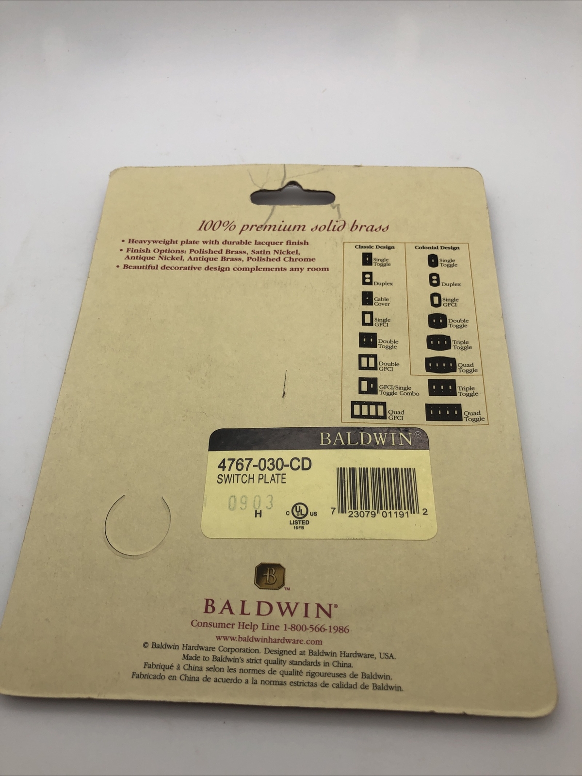 Baldwin Brass Colonial Toggle Switch & Outlet Plate Wall Plate 4767-030 ...