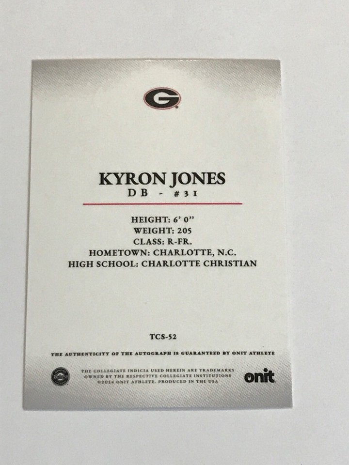 2024 Onit Athlete Georgia Bulldogs Football Kyron Jones Signature ...