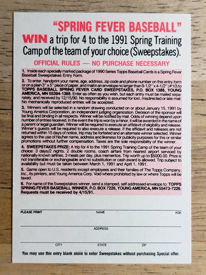 1990 Topps Company Store #NNO Baseball Card Offer/White Back | eBay