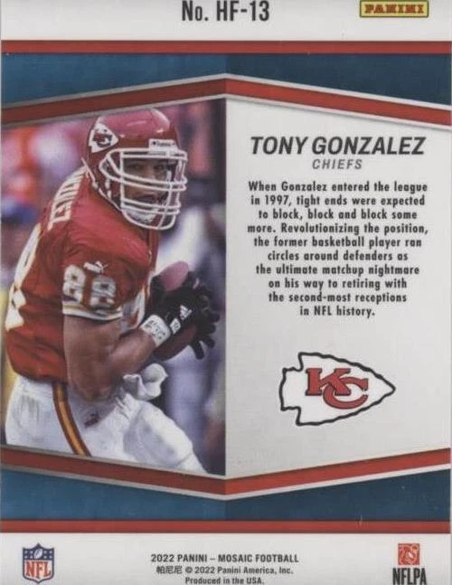 Las mejores ofertas en 2022 Panini Mosaic Tony Gonzalez #HF-13 | eBay