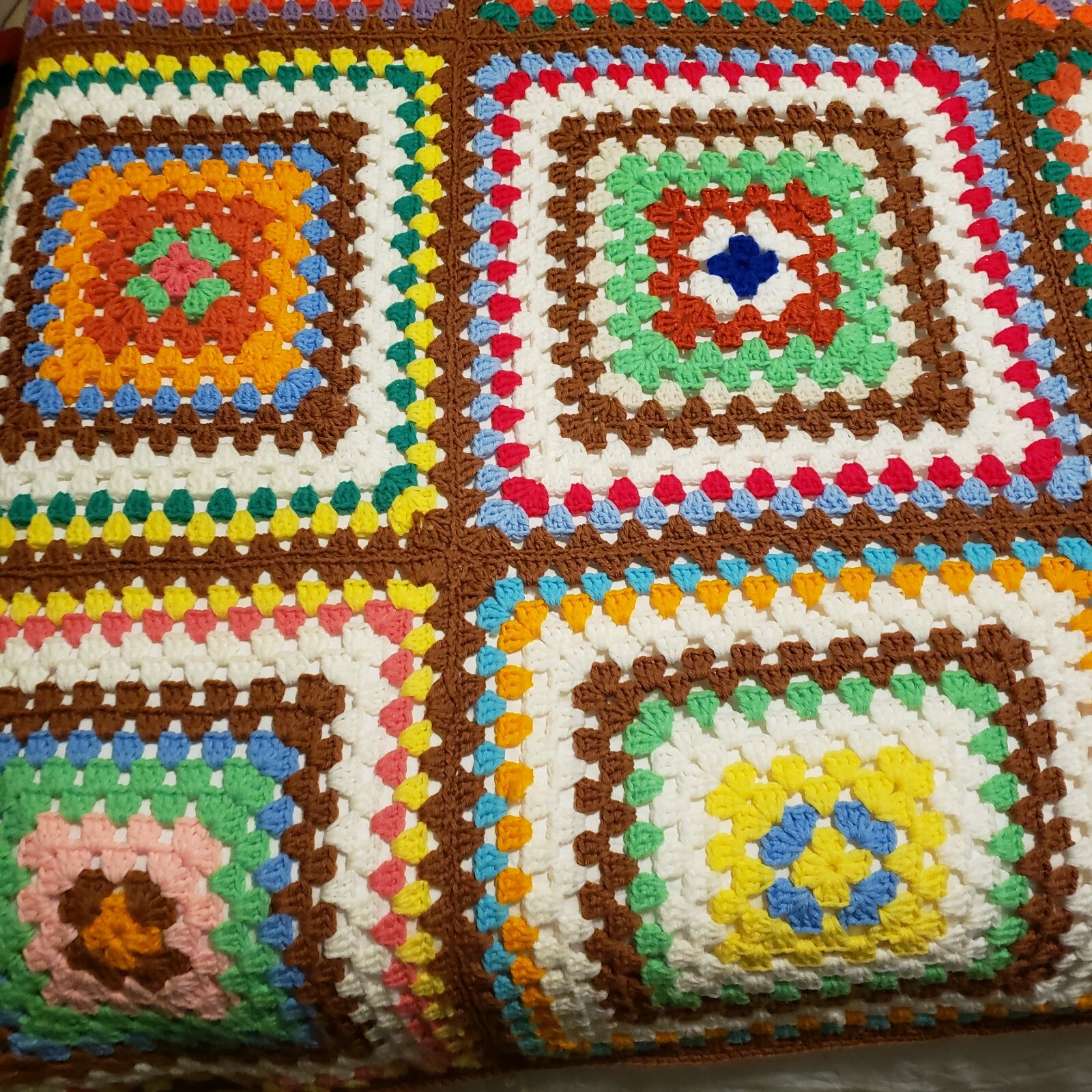 Hand Made Granny Square Afghan Bedspread Blanket Multi Colored ...