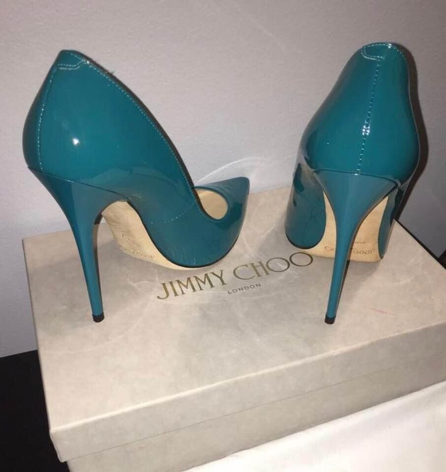 JIMMY CHOO Anouk heels 36 Torquoise Patent Leather. - Gem