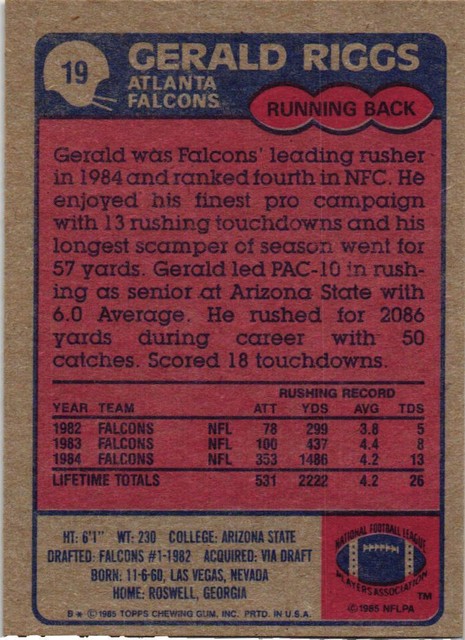 1985 Topps - #19 Gerald Riggs for sale online | eBay
