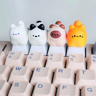 4 Cats Keycaps, Cute Kitty Artisan keyboard cap set for mechanical ...