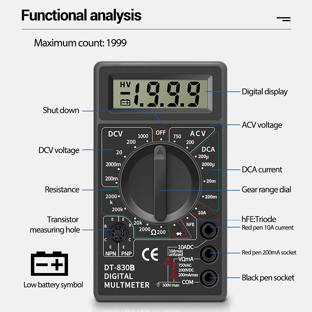Digital Messgerät AC DC LCD Strommesser Strom Voltmeter Amperemeter ...