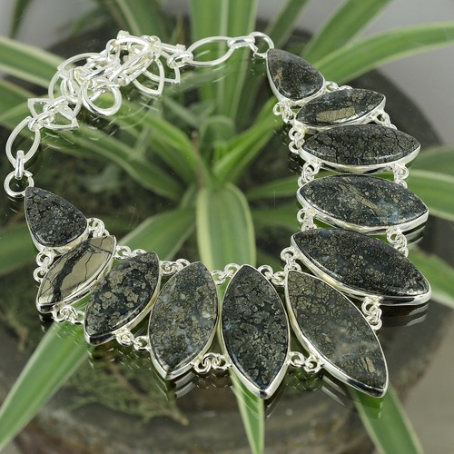 Natural Marcasite Gemstone Chain Adjustable Necklace 925 Silver For ...