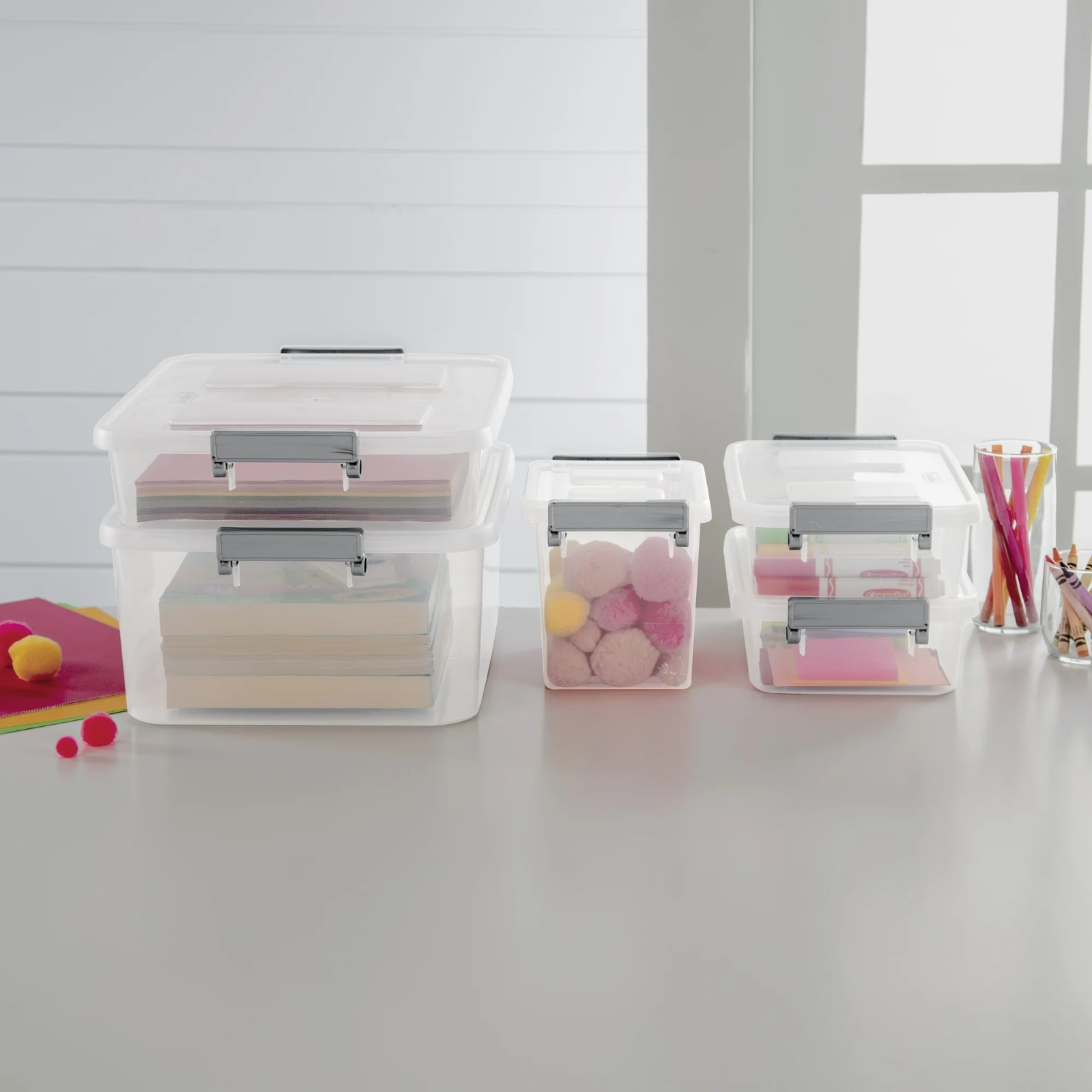 Plastic Modular Latch Box With Lid Small Storage Container Stackable ...
