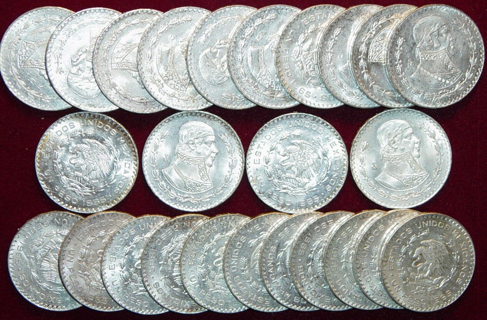 LARGE BRILLIANT UNCIRCULATED SILVER MEXICO UN PESO COIN! MEXICAN 1 PESO ...