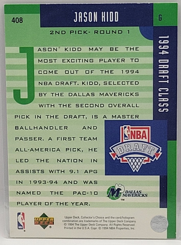 94-95 Upper Deck Collector's Choice Draft Class Jason Kidd Rookie ...