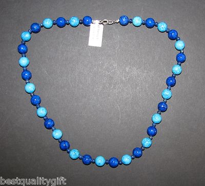 NEW TURQUOISE,ROYAL BLUE GENUINE STONES+STAINLESS STEEL NECKLACE-925 | eBay