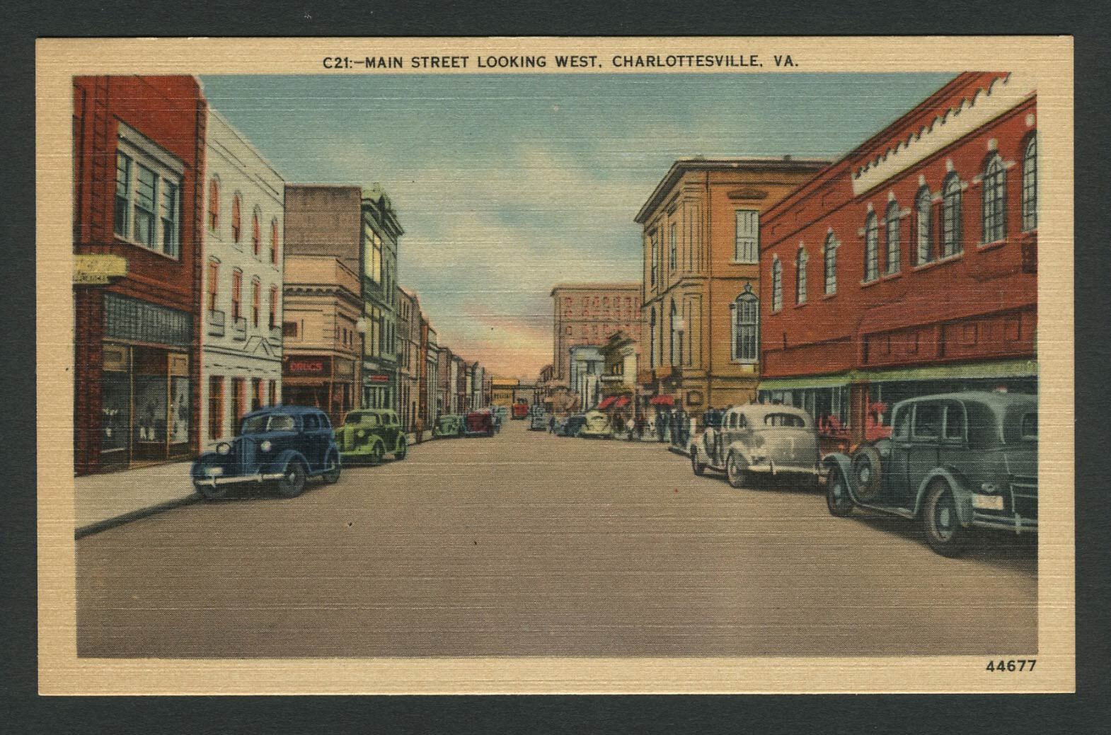 Charlottesville VA: 1930s Colorful Linen Postcard MAIN STREET LOOKING ...