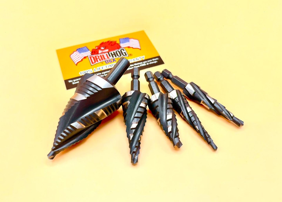 10 Pc AlTiN Cobalt M42 Quad Flute Step Drill Bit Set Drill Hog Lifetime ...