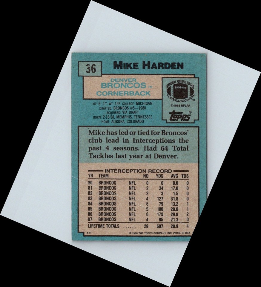 1988 Topps Mike Harden #36 Denver Broncos Football Card | eBay