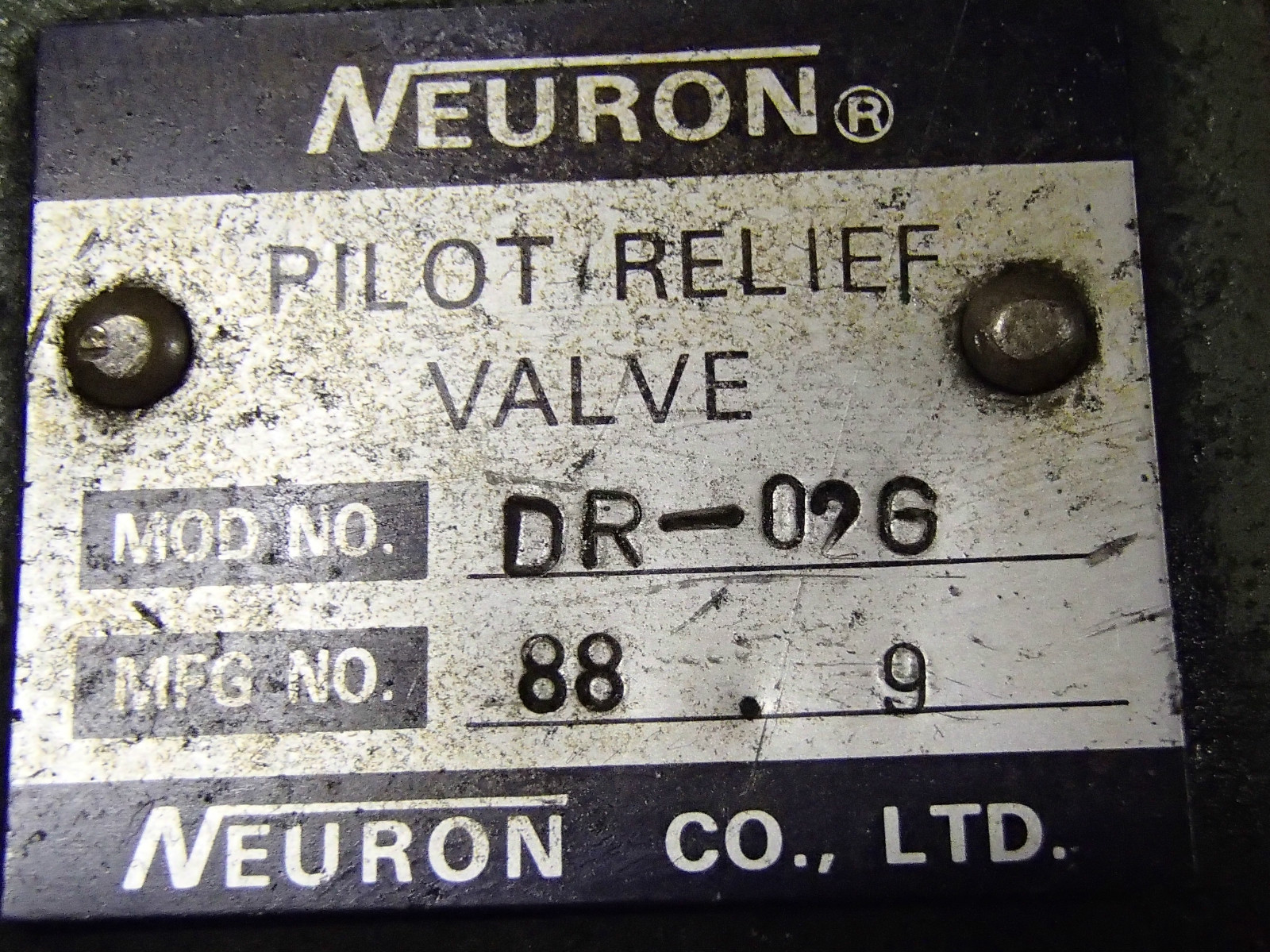 Neuron Pilot Relief Valve DR-02G _ DR02G _ Mfg. No. 88.9 _ DR-O2G ...