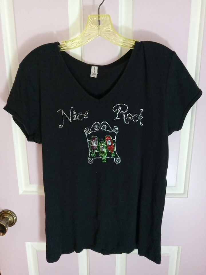 Ladies Large Rhinestone "Nice Rack" Winery Shirt. EUC Black With Loads ...