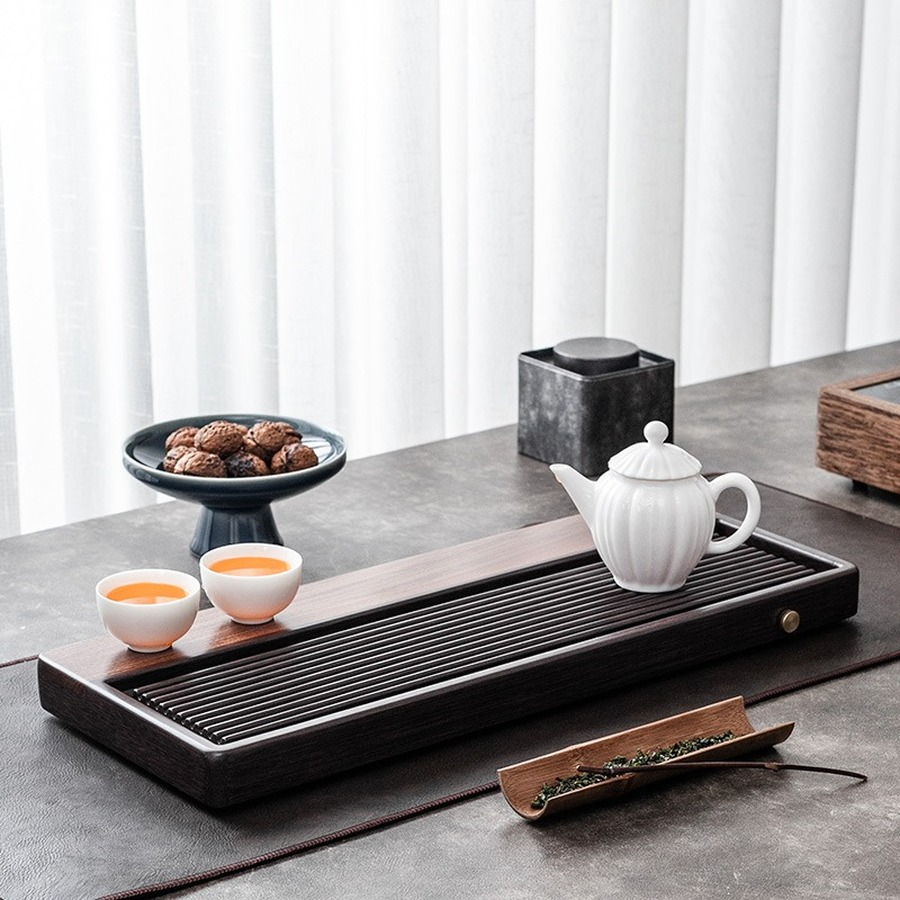 Tea Tray Luxury Wooden Tea Tray Serving Table Tray Water Drain Plate ...