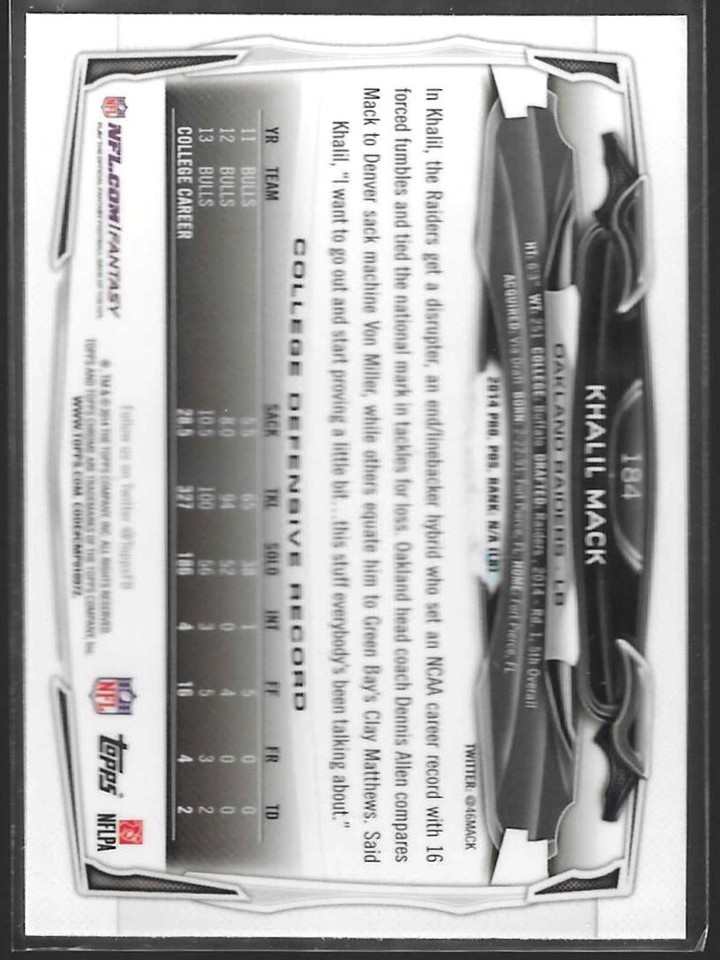 Khalil Mack 2014 Topps CHROME Rookie Card #184 | eBay