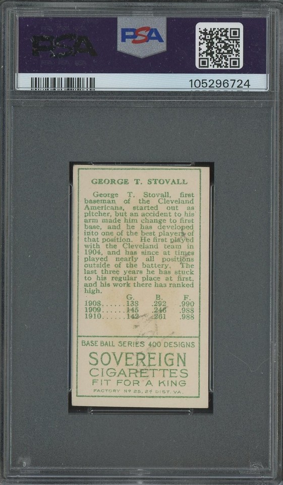 T205 George Stovall Naps PSA 2.5 Sovereign Back | eBay